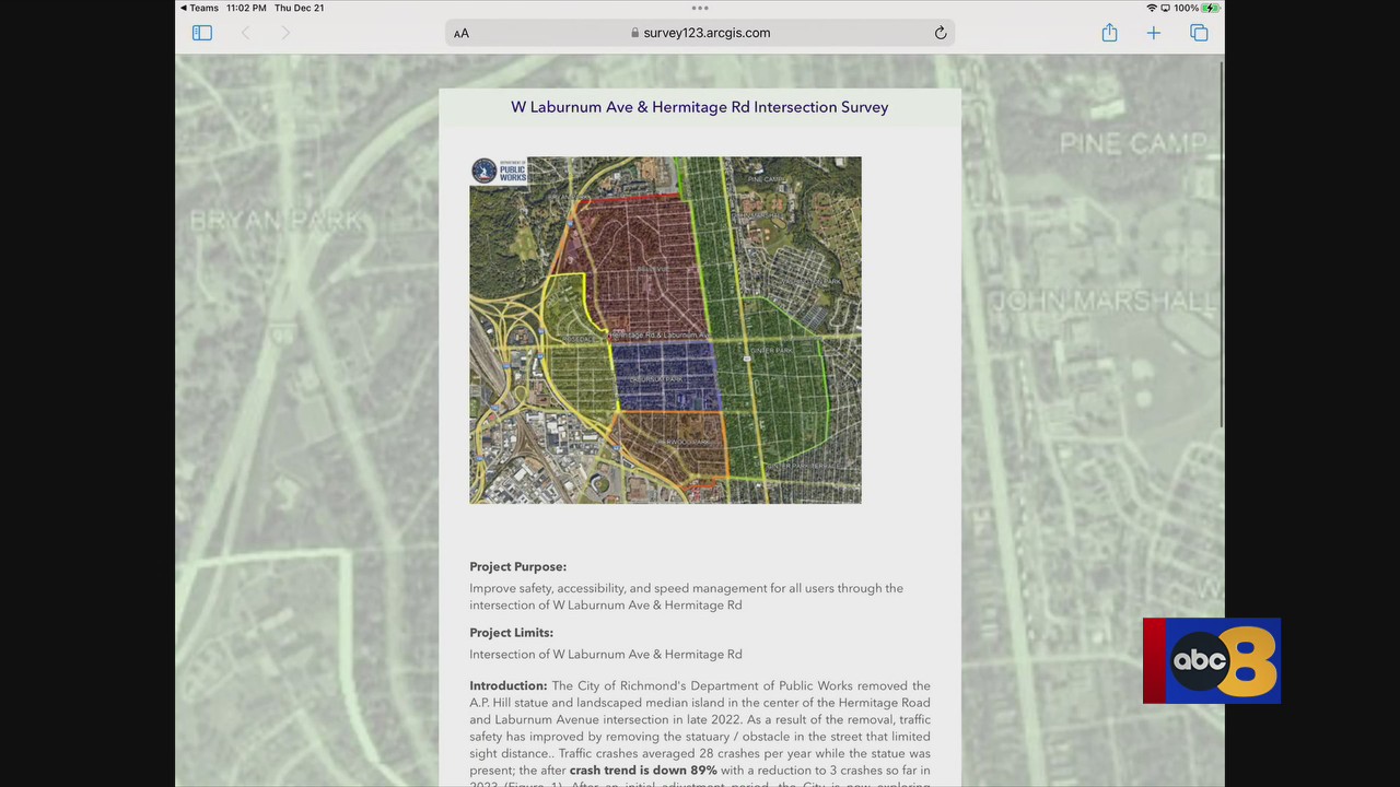 Richmond hopes survey will provide insight into dangerous intersection – WRIC ABC 8News