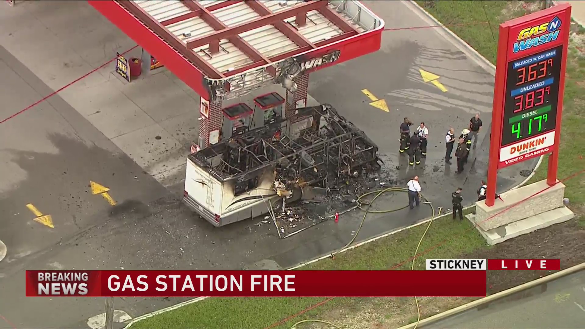 RV destroyed in fire at Stickney gas station – WGN-TV