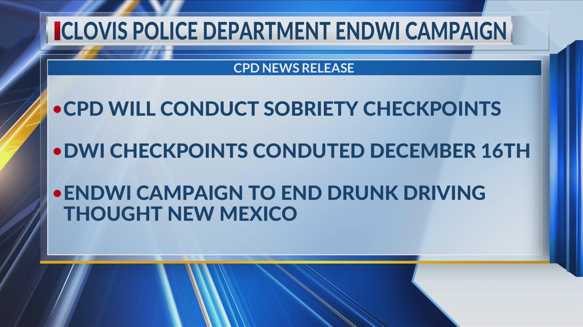 Clovis Police to conduct DWI checkpoints in December – KAMR ...