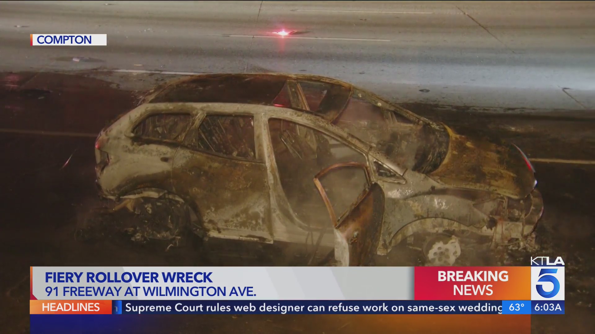 At least 1 injured in fiery rollover crash in Compton – KTLA