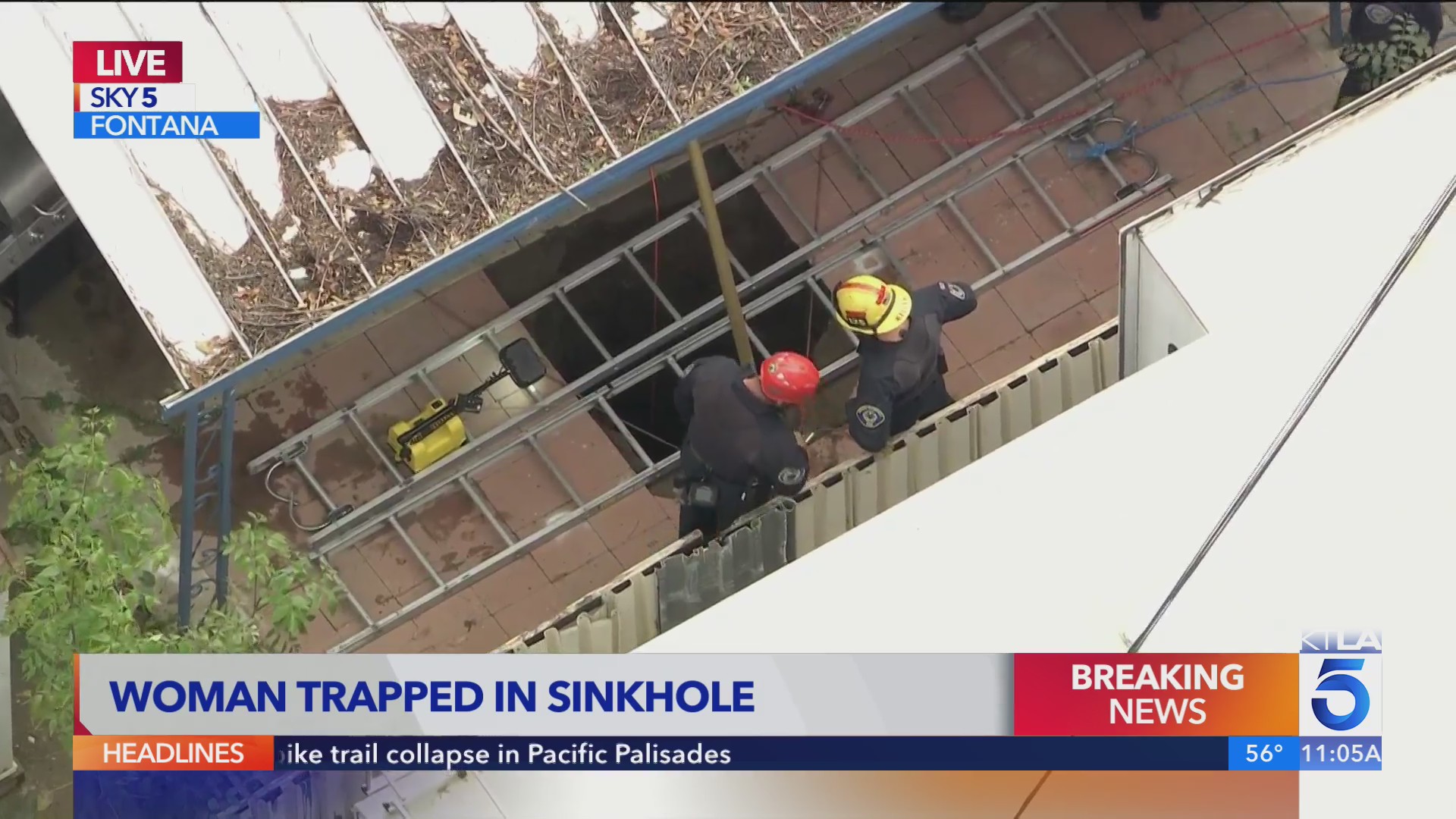 Rescue underway to save woman trapped in 25-foot sinkhole in Fontana – KTLA