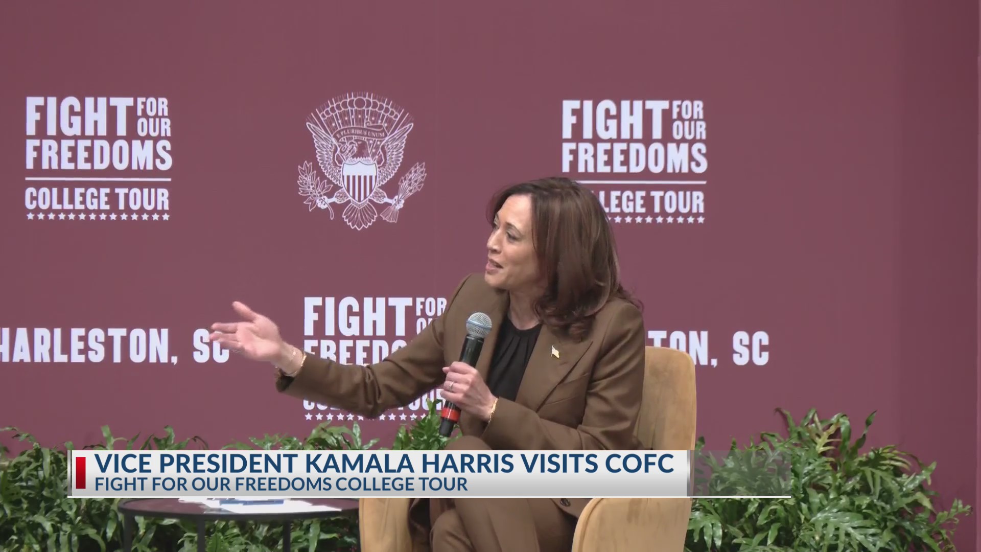 Vice President Kamala Harris speaks during ‘College Tour’ in Charleston ...