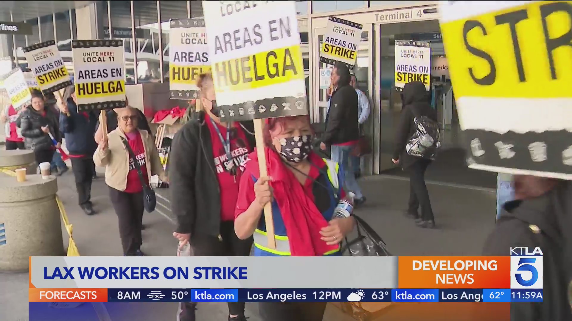LAX workers strike for better pay, joining protests by rideshare ...