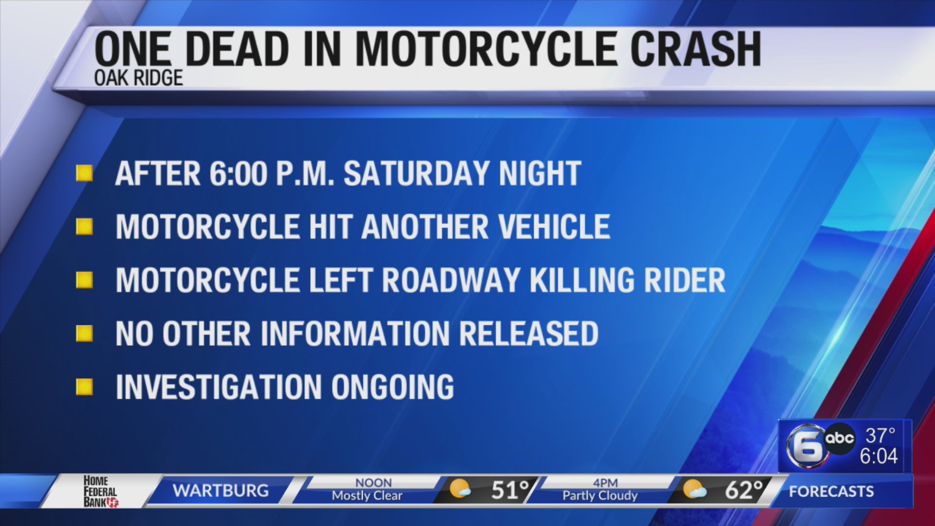 One dead in Oak Ridge motorcycle crash – WATE 6 On Your Side