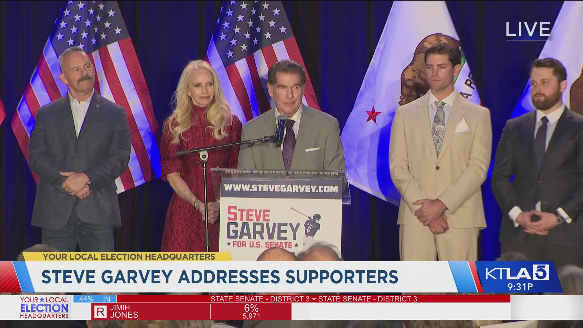 Republican Steve Garvey addresses supporters after advancing to ...