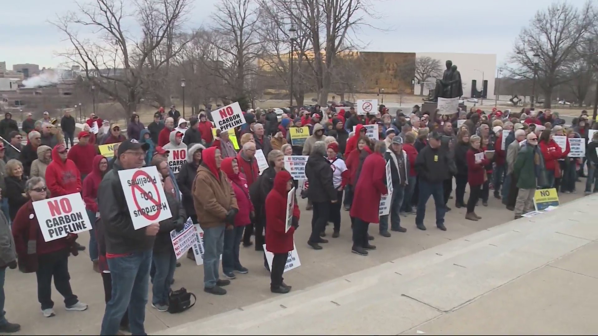 Hundreds rally outside State Capitol against eminent domain for carbon ...