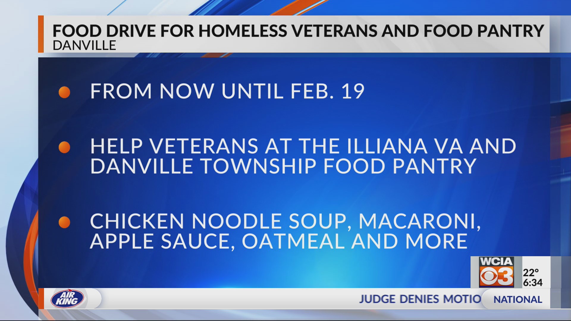 Sen. Faraci hosting Danville food drive for homeless veterans – WCIA.com