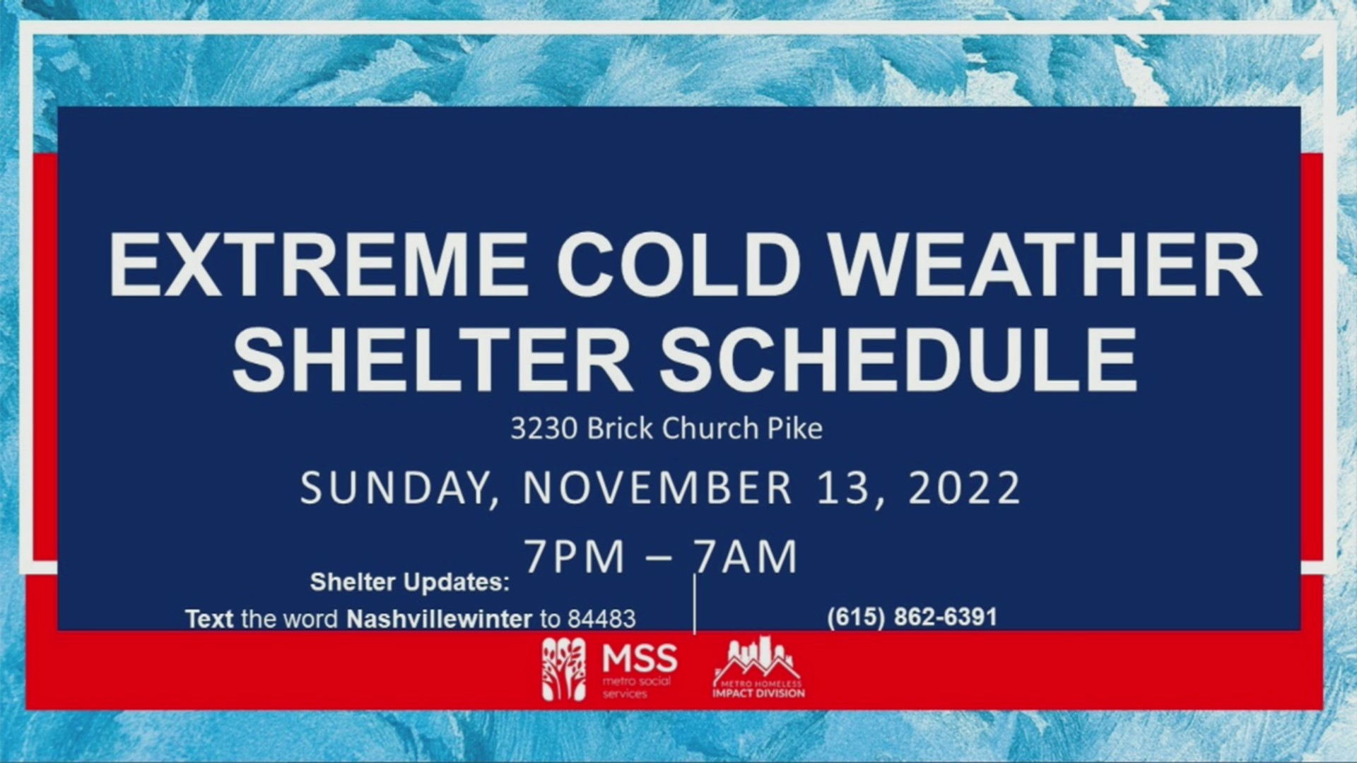 Metro Extreme Cold Weather Overflow Shelter opening Sunday – WKRN News 2