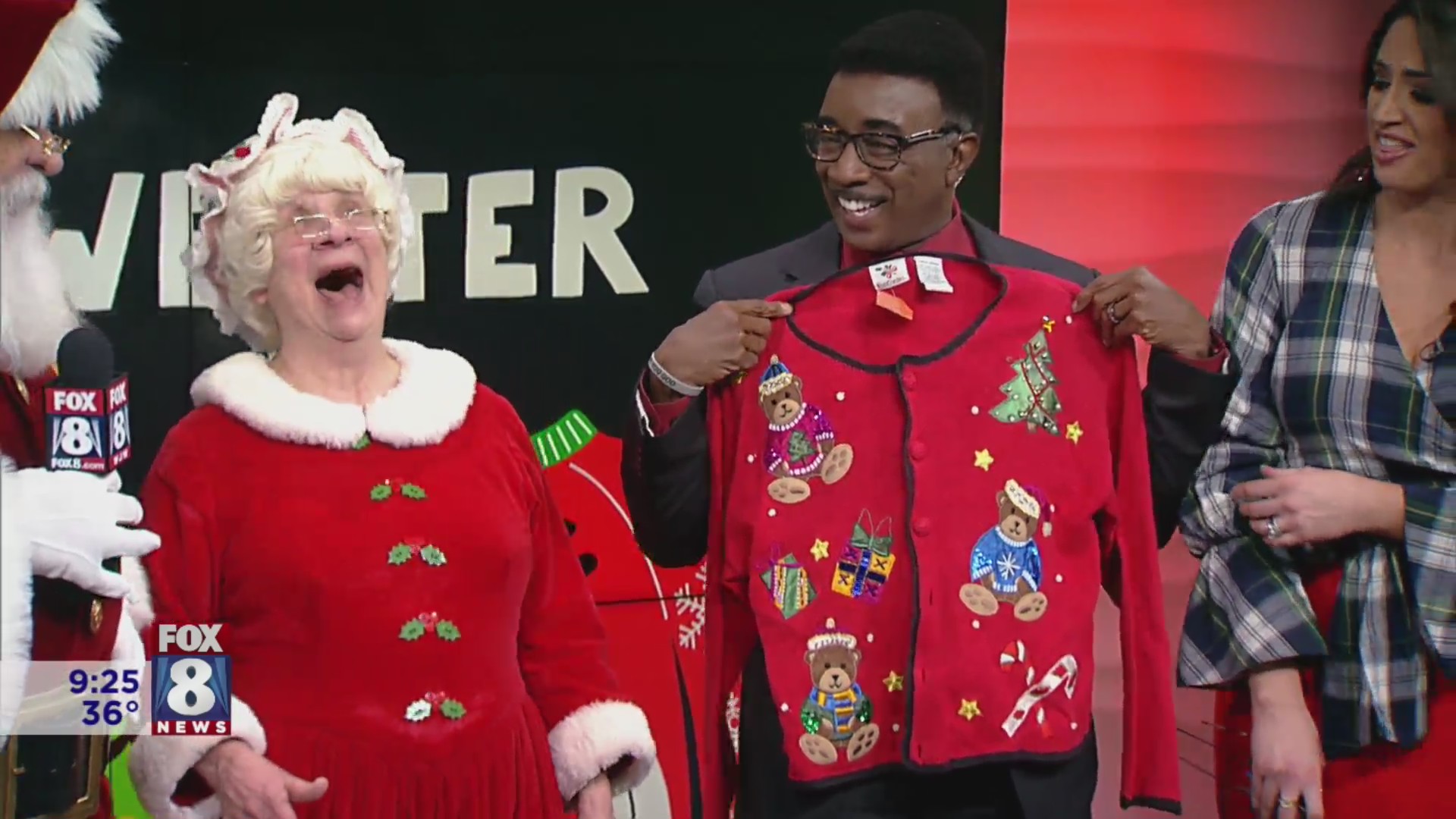 Santa, Mrs. Claus stop by FOX 8 to deliver Ugly Christmas Sweaters ...