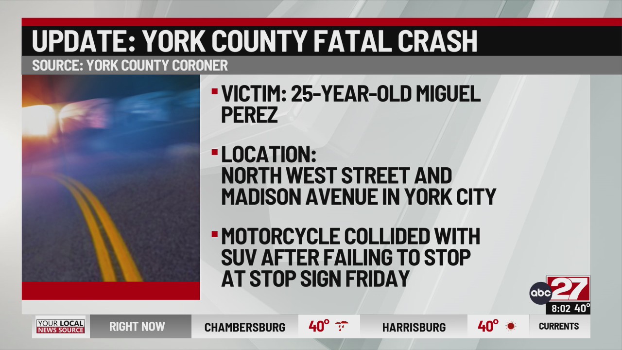 The coroner was called to a motorcycle crash in York County Friday. – ABC27