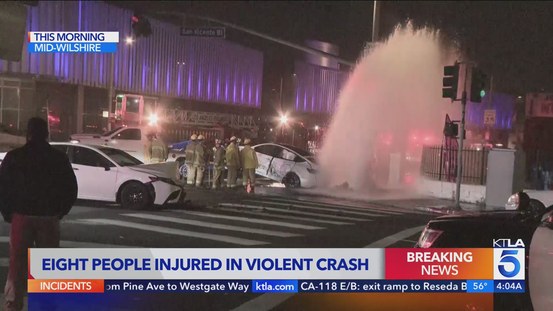 1 critically injured, 7 others hurt in overnight Mid-Wilshire crash – KTLA