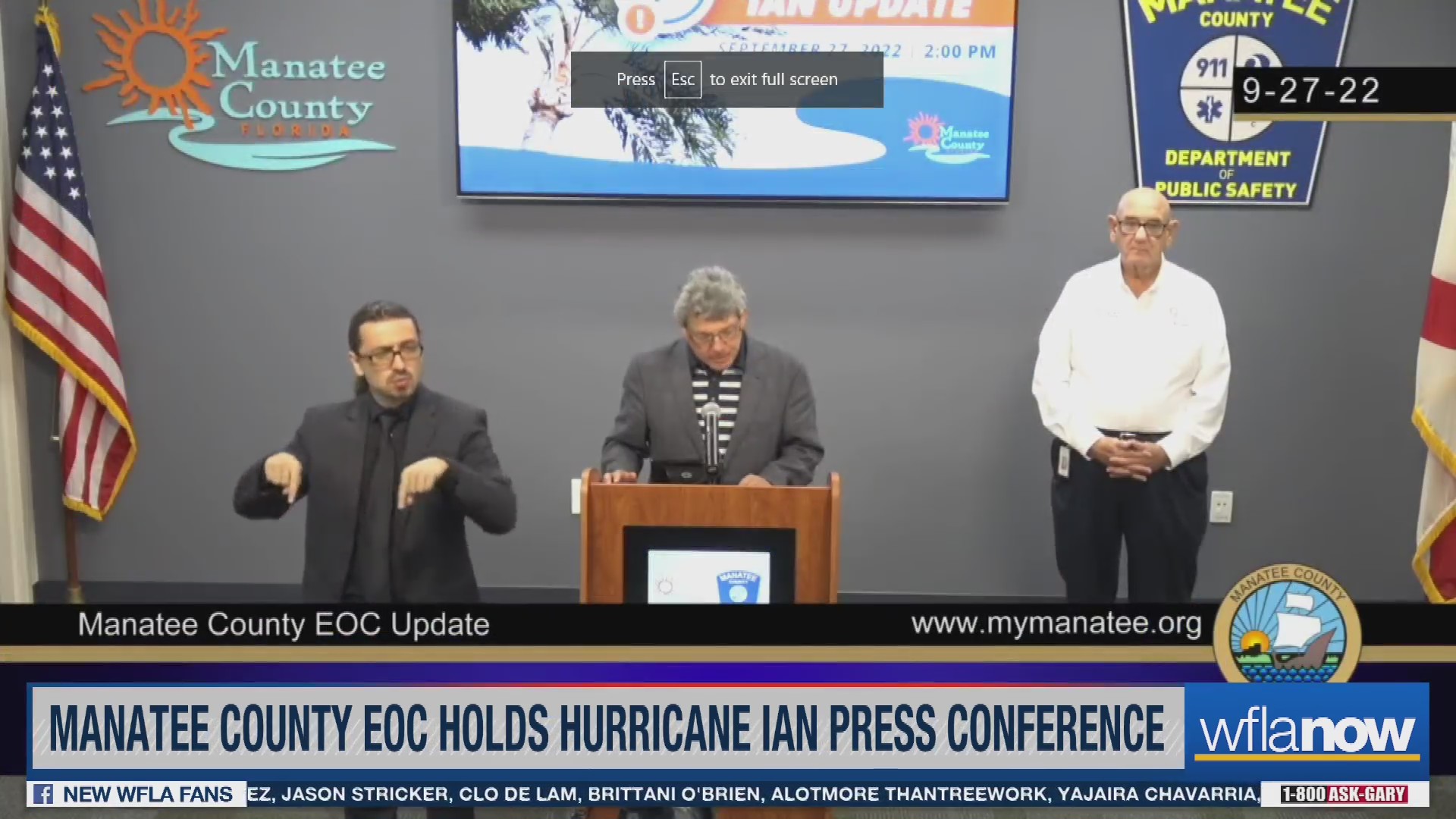 Manatee County EOC holds Tuesday briefing on Hurricane Ian – WFLA