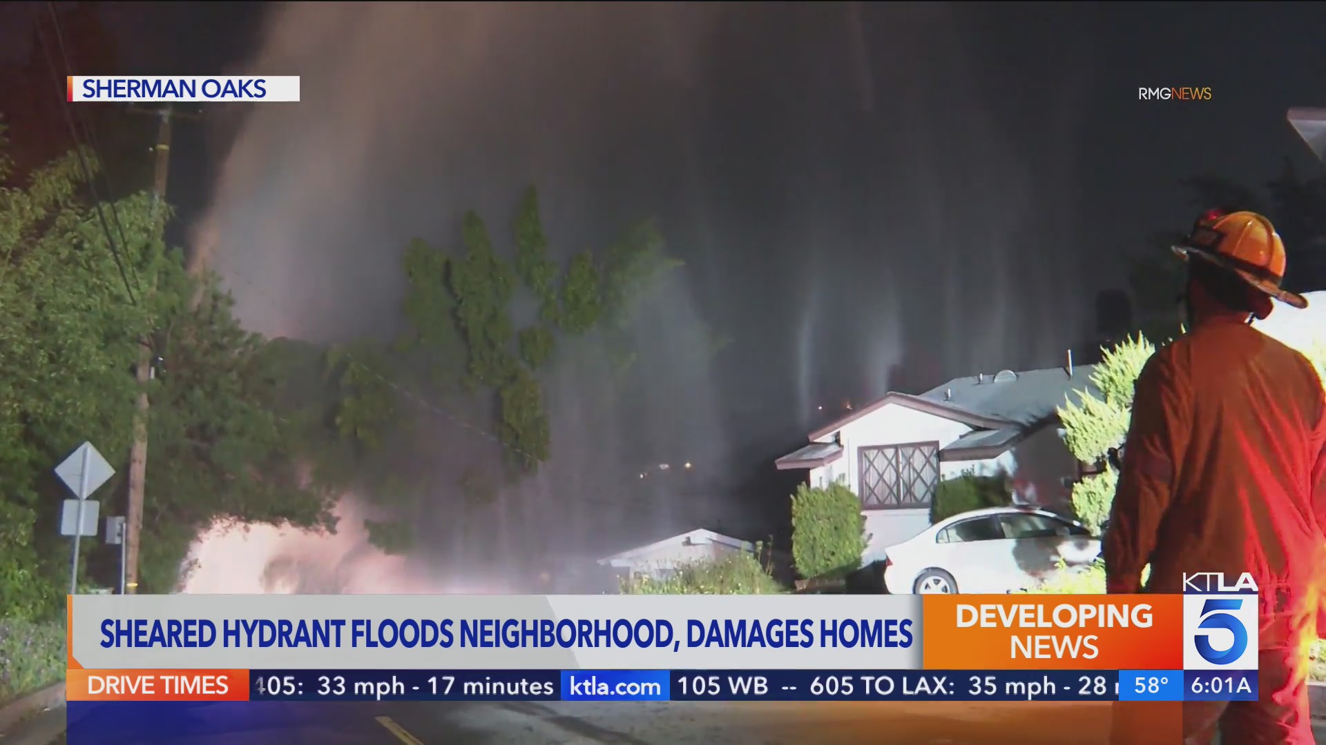 Sheared fire hydrant floods Sherman Oaks neighborhood, damages homes – KTLA