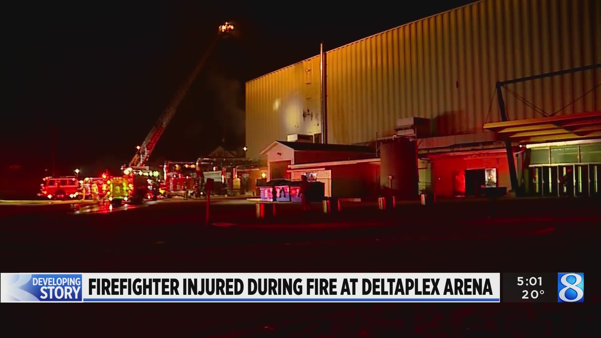 Firefighter hurt while battling fire at DeltaPlex Arena – WOODTV.com