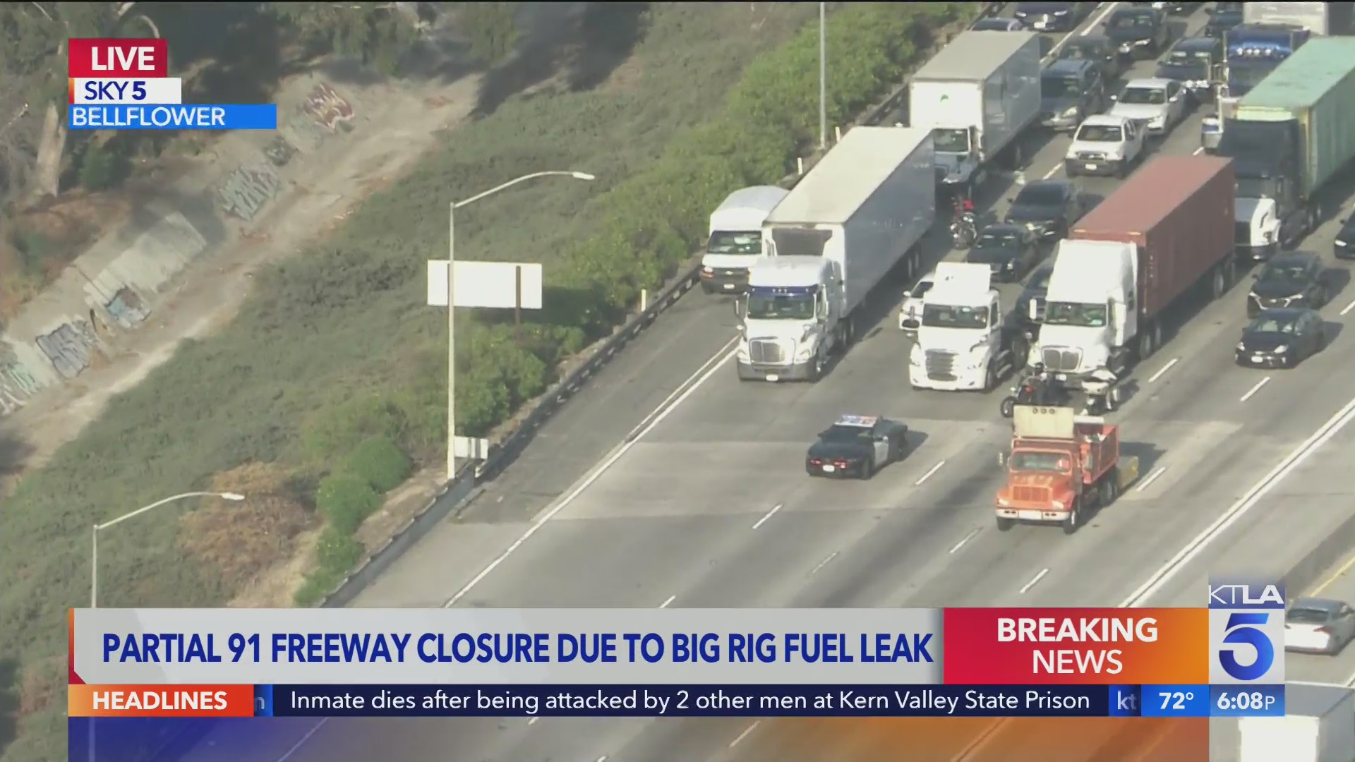 91 Fwy partially closed due to fuel spill – KTLA