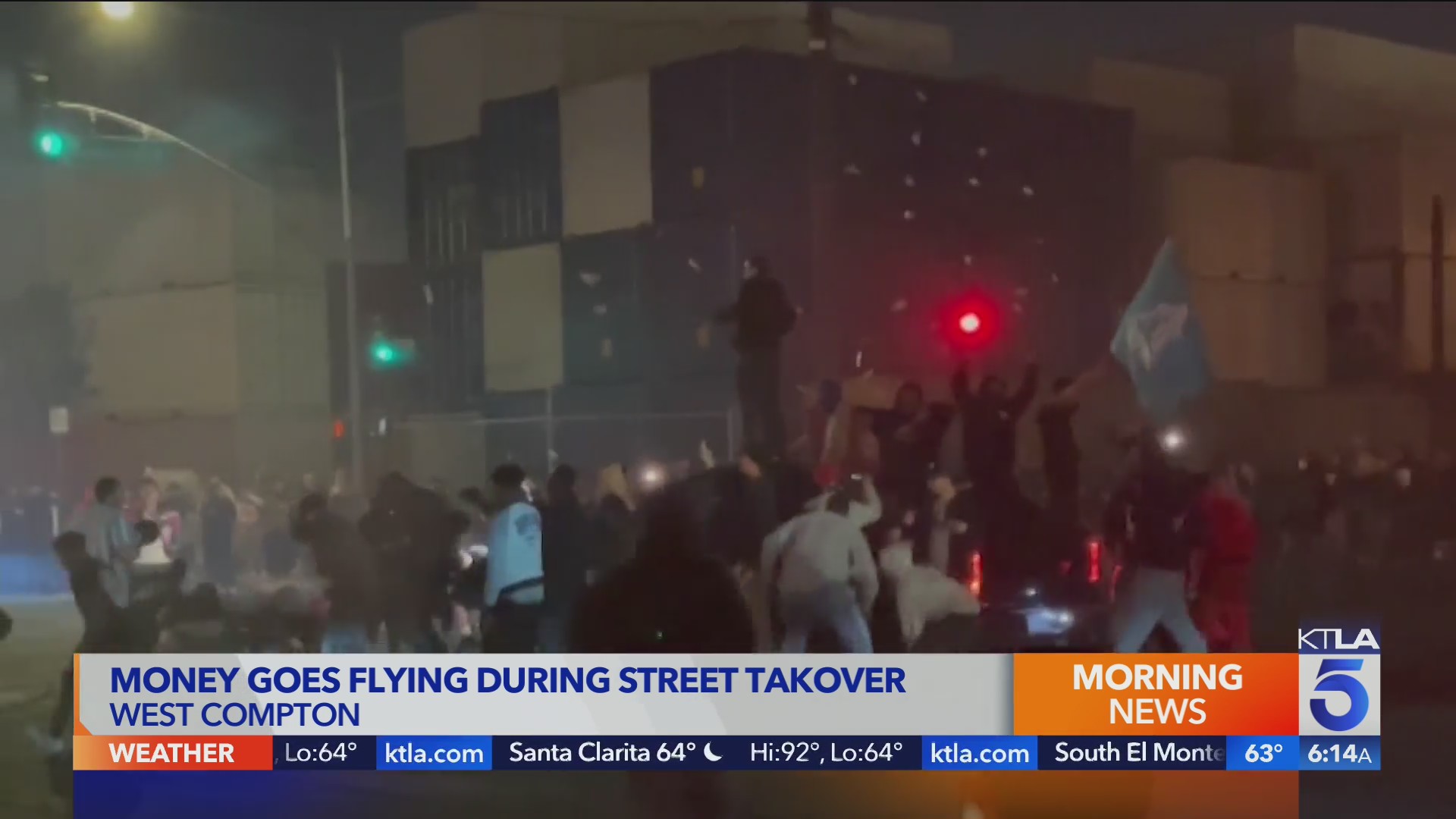 Money tossed to air during street takeover in West Compton – KTLA