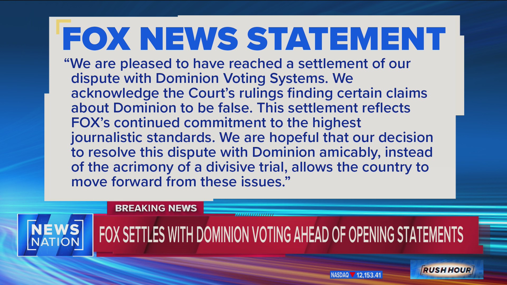 Fox News statement: ‘We are pleased to have reached a settlement ...