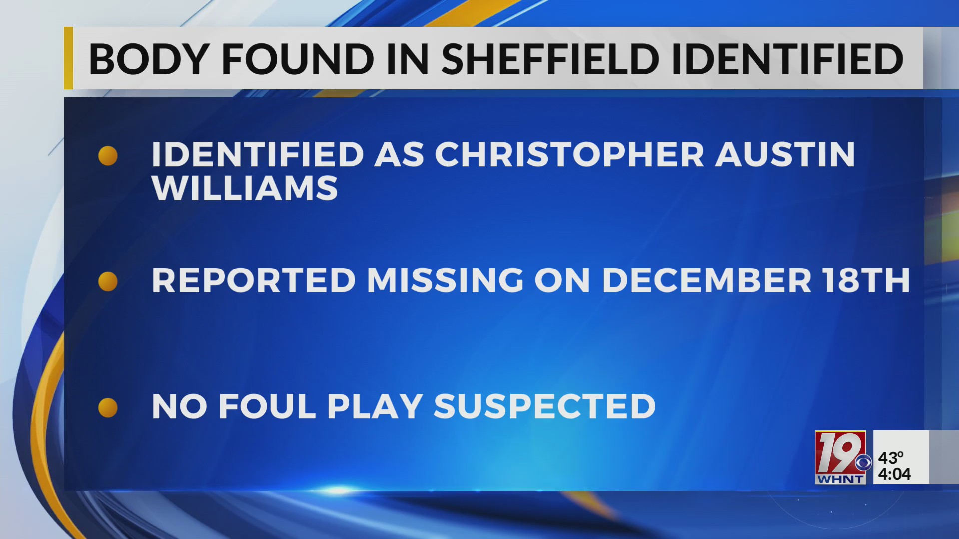 Body Found in Sheffield Identified As Missing Man | Dec. 28, 2023 ...