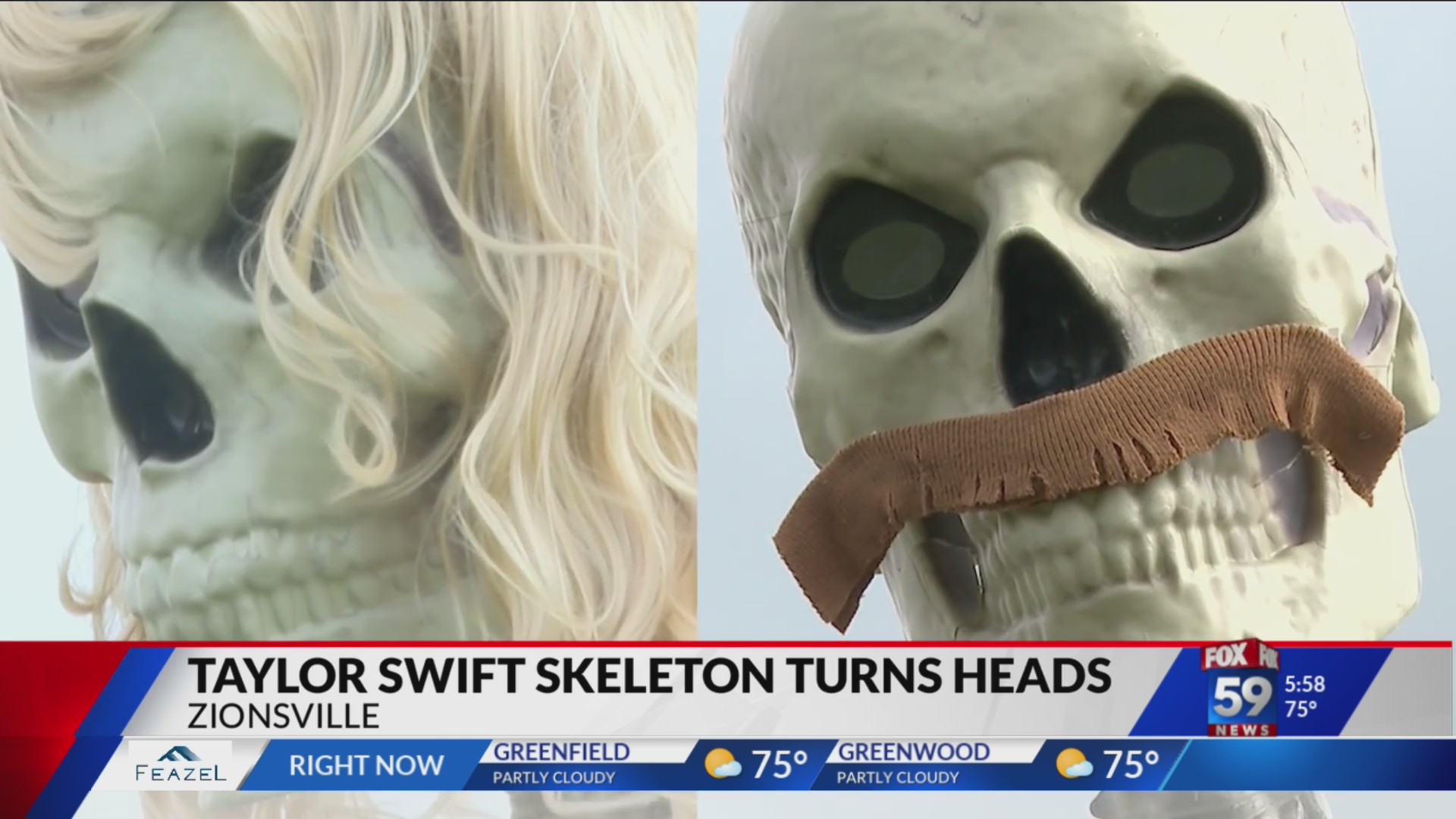 Skeleton Taylor Swift and Travis Kelce create spooky buzz in Zionsville ...