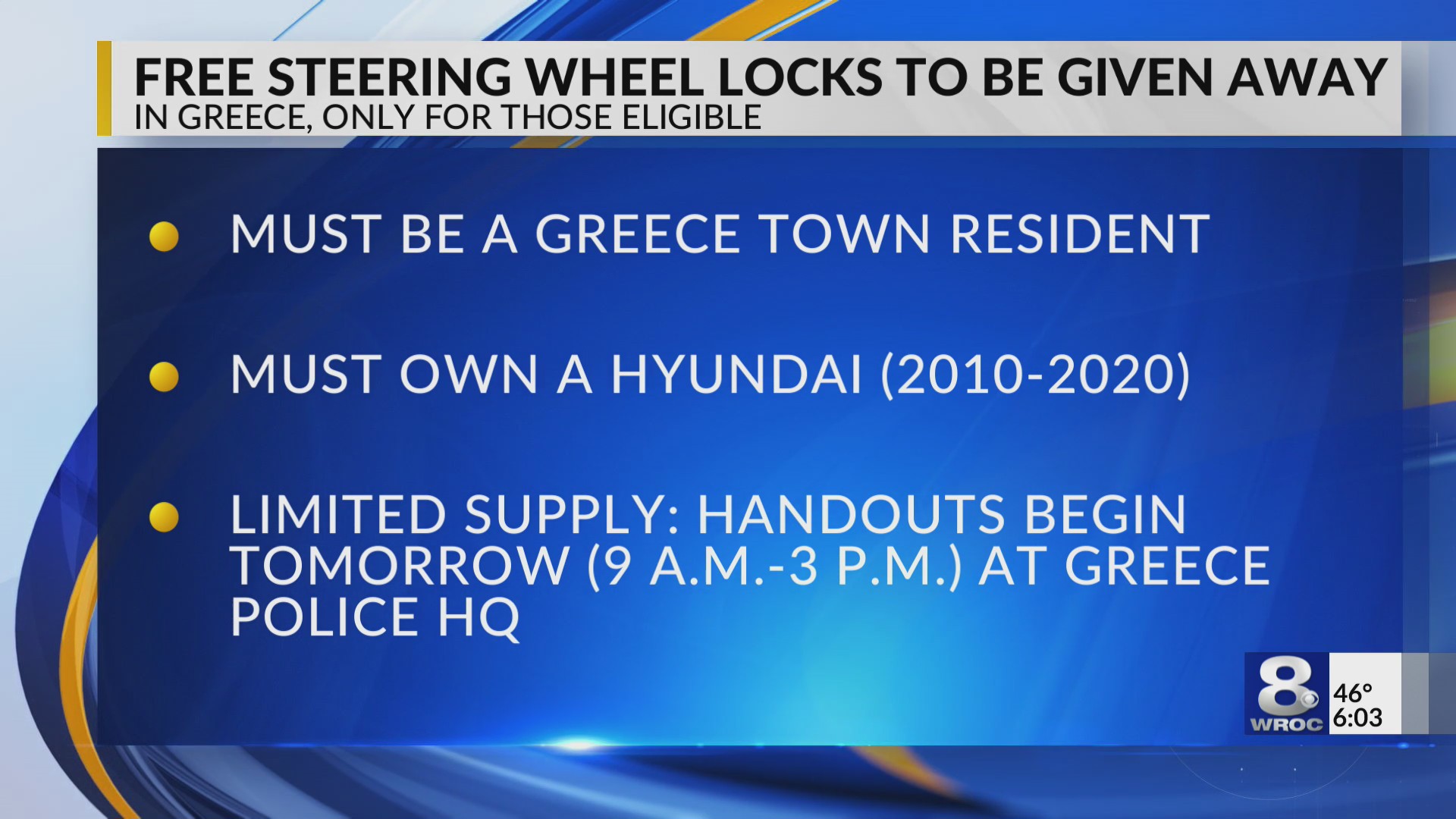 Greece Police Department giving free steering wheel locks to Hyundai ...