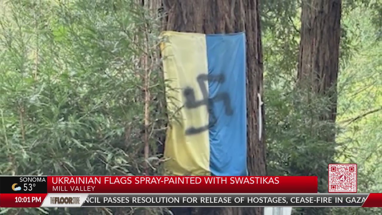 Swastikas spray-painted on Ukrainian flags in Mill Valley – KRON4