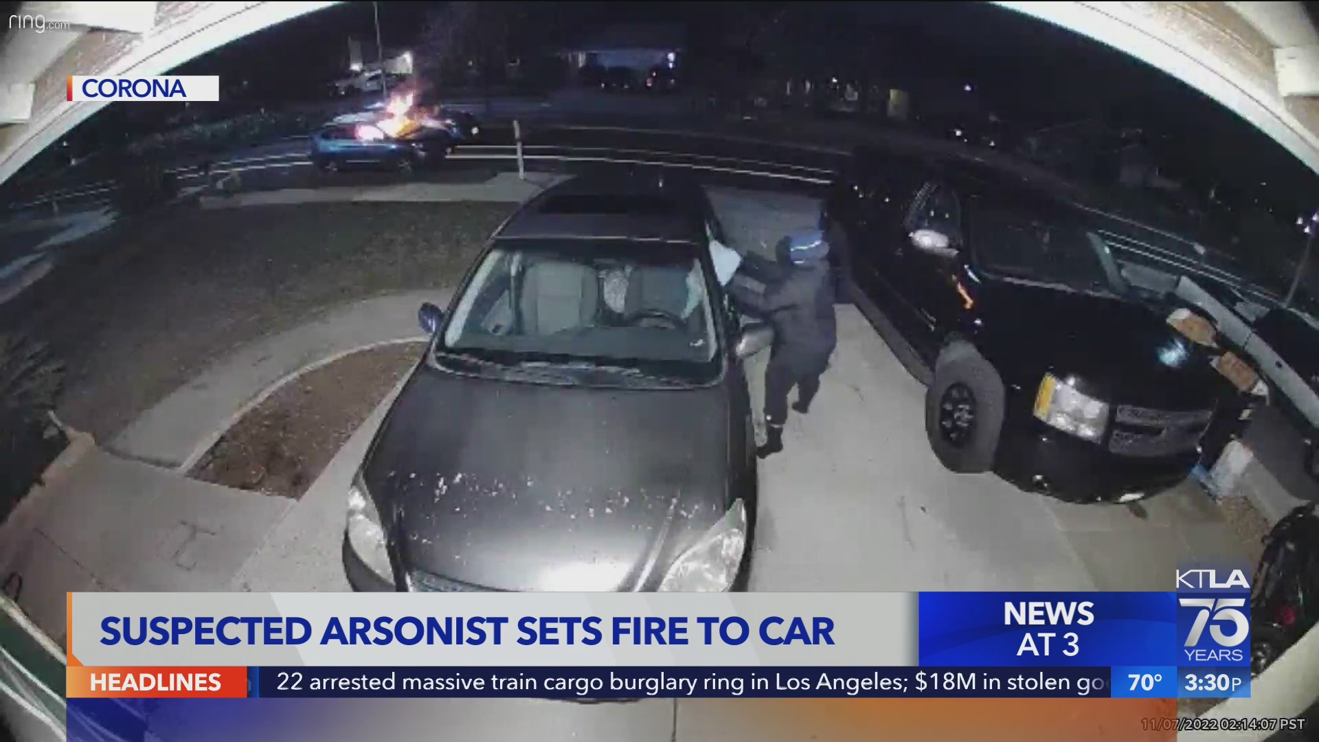 Suspected arsonist sets car on fire in Corona, terrorizing family – KTLA