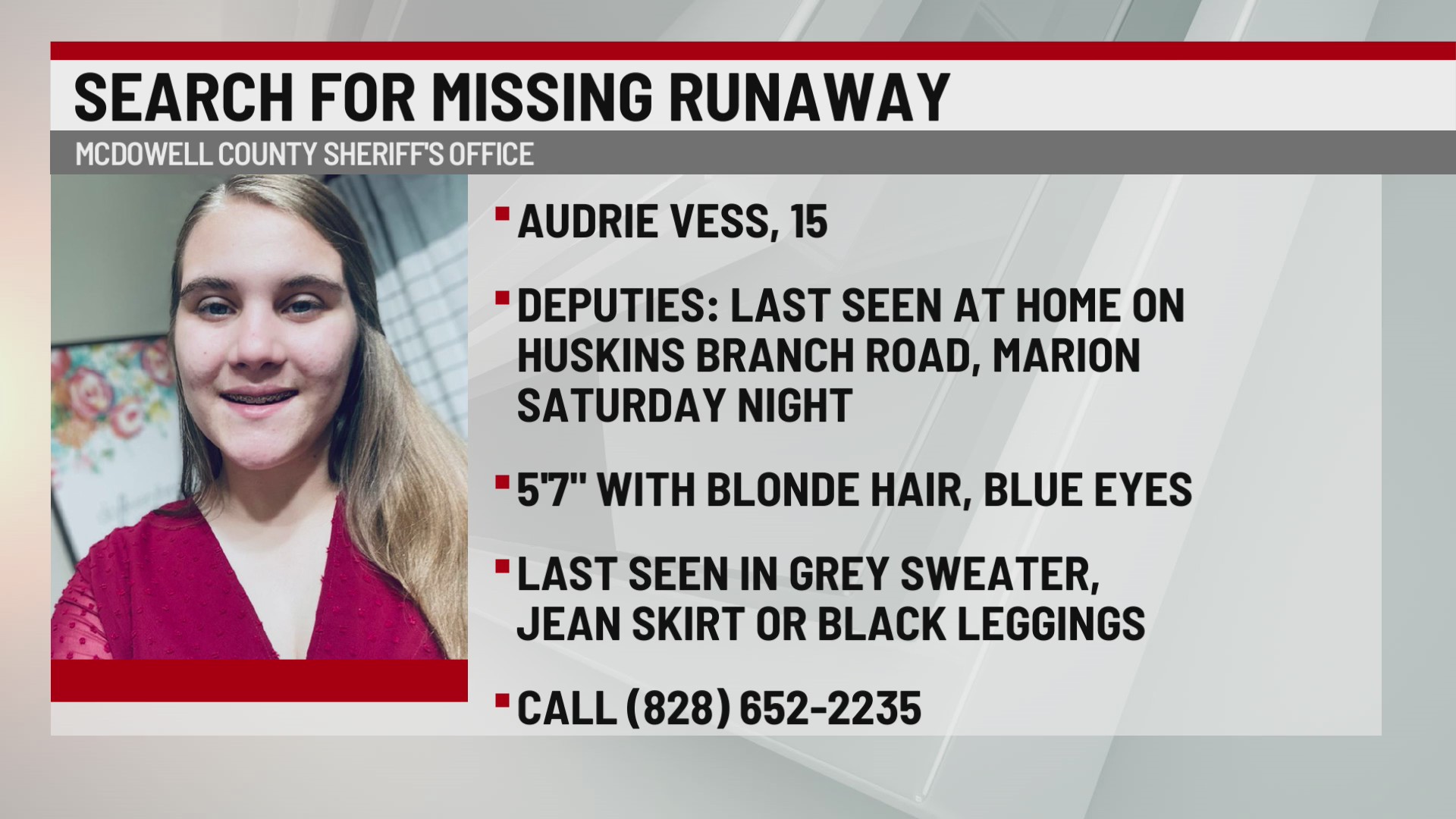 Deputies searching for runaway 15-year-old in McDowell Co. – WSPA 7NEWS