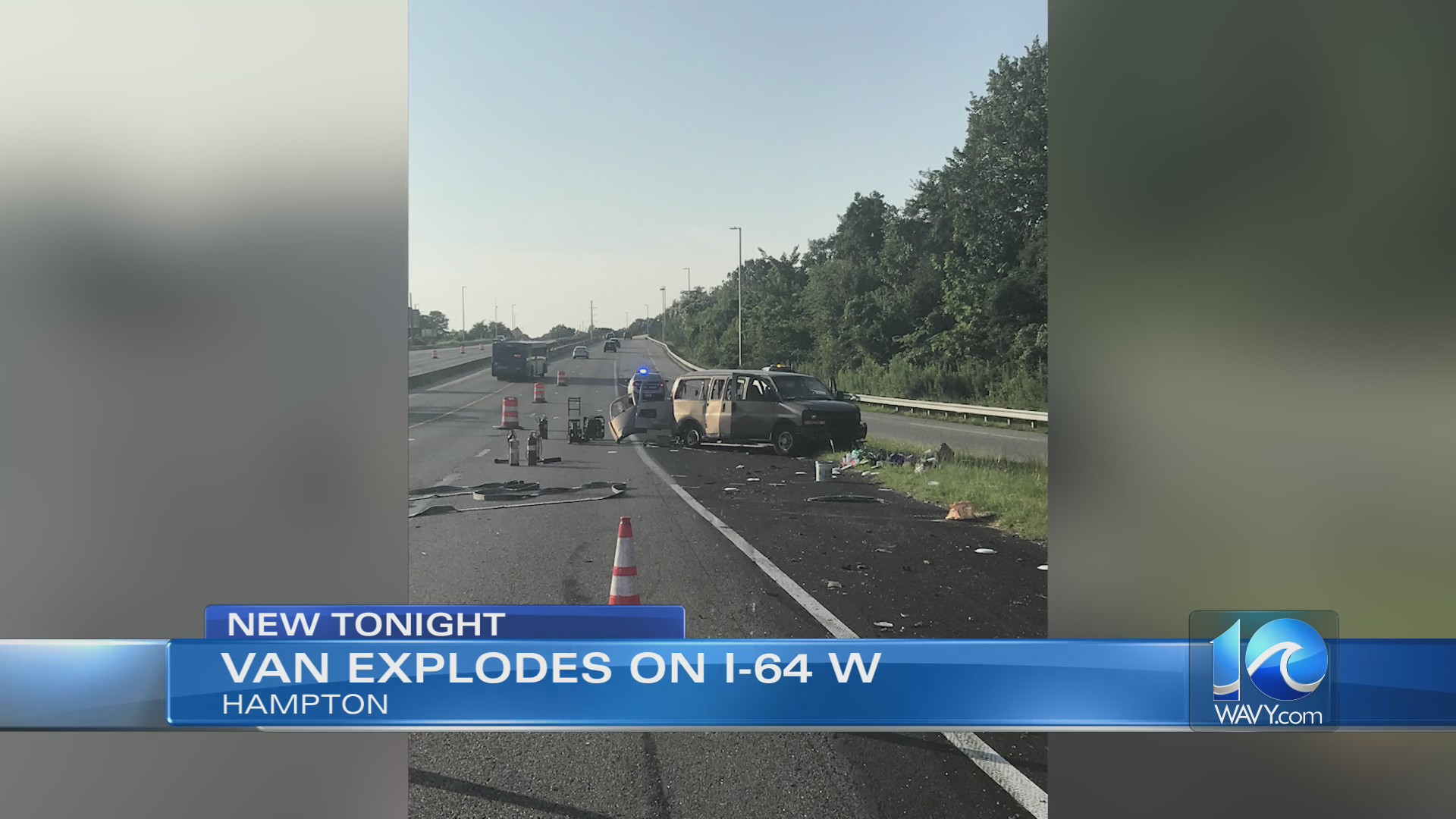 No injuries after van explosion on I-64 in Hampton – WAVY.com