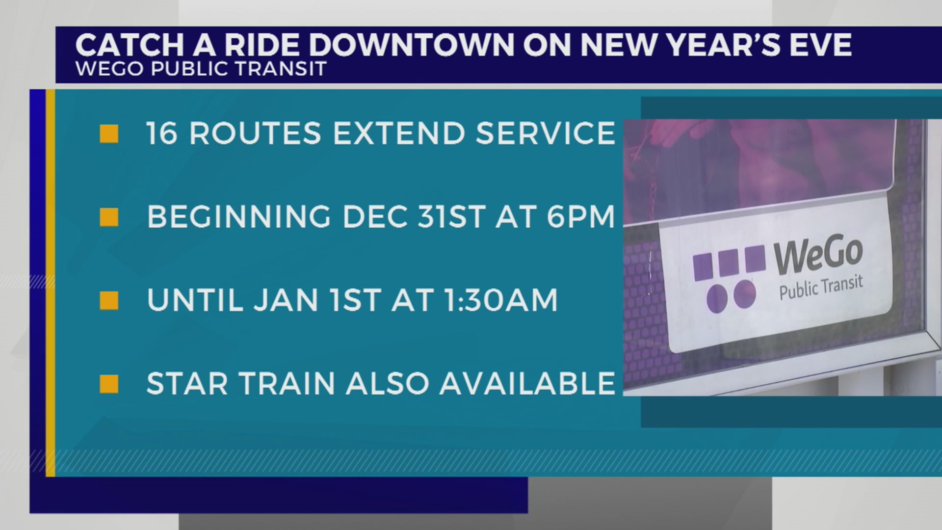 WeGo announces services for New Year’s Eve in downtown Nashville – WKRN ...
