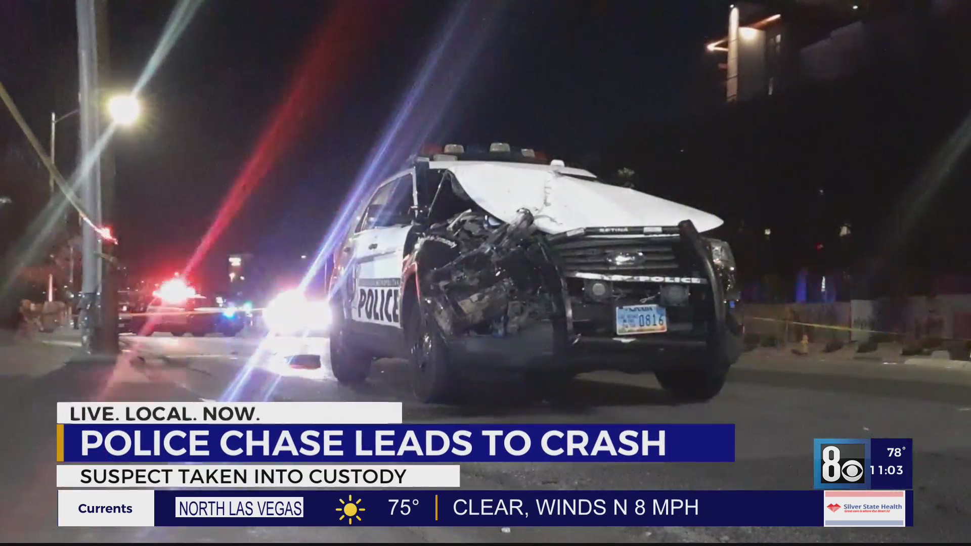 Driver in stolen vehicle hits police car after pursuit near Las Vegas ...
