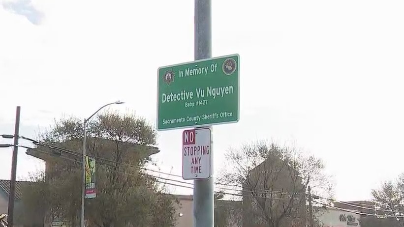 Traffic sign dedicated to fallen detective unveiled in Sacramento ...