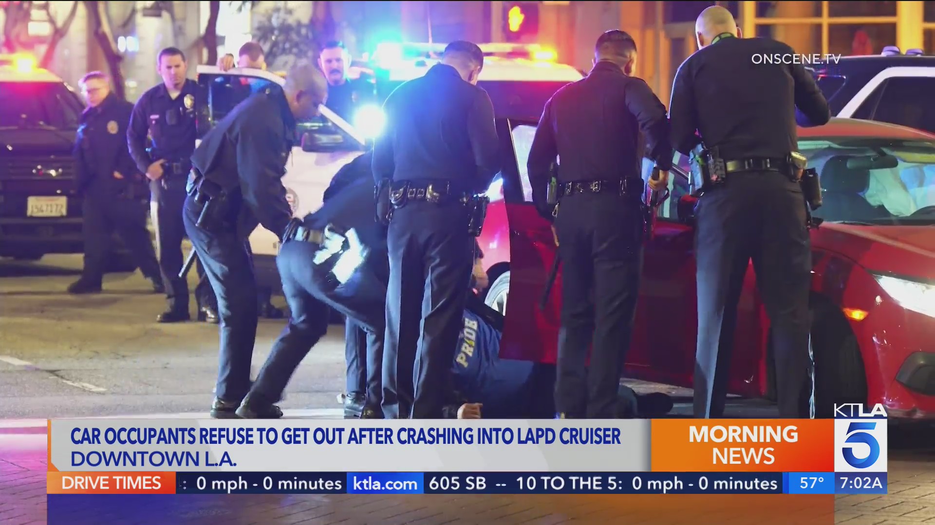 Officer hospitalized in crash with noncompliant driver: LAPD – KTLA