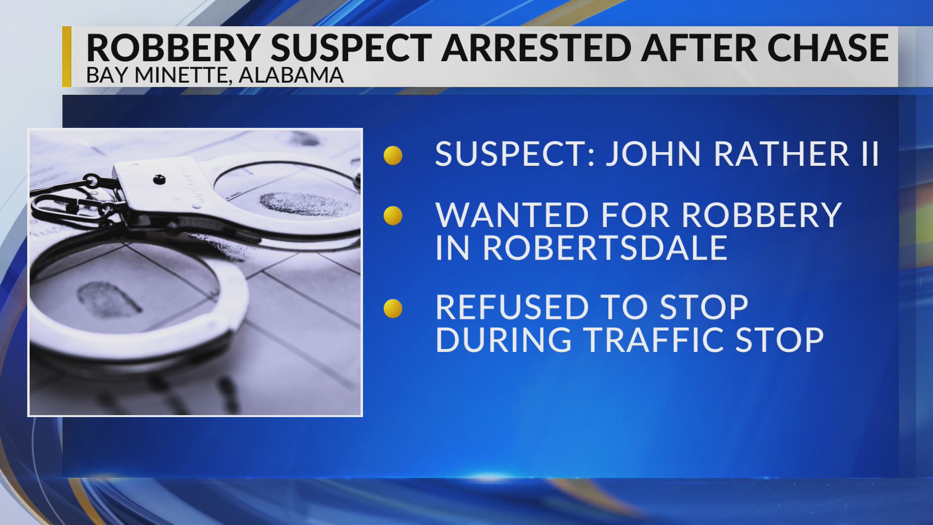 Robbery suspect leads police on early morning chase: Bay Minette Police ...