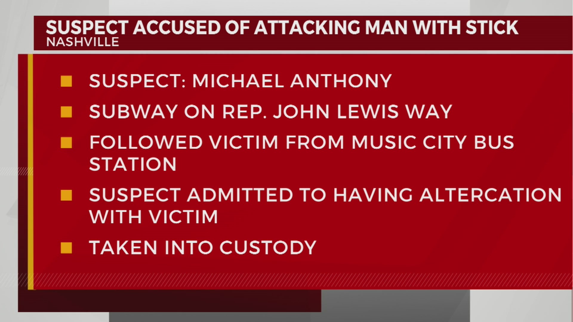 Suspect accused of attacking man with stick – WKRN News 2