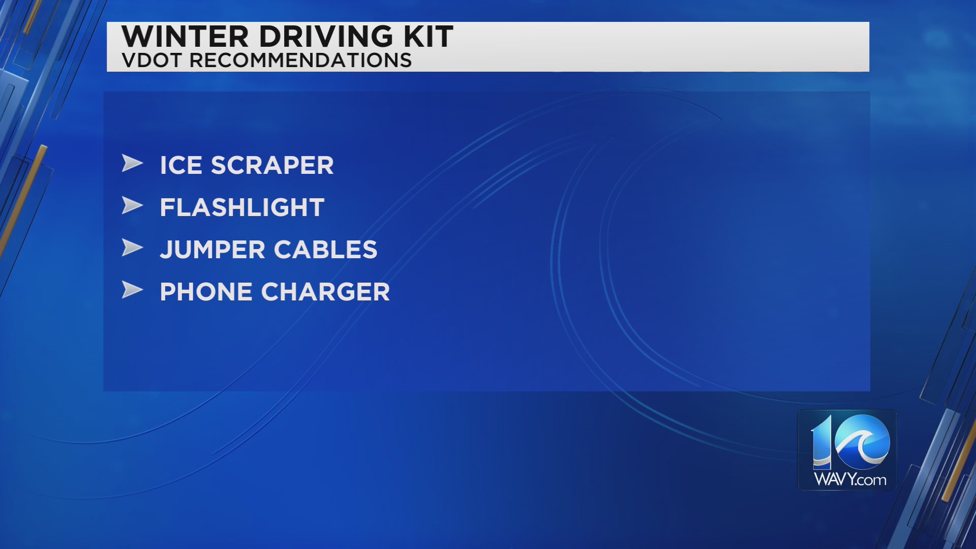 VDOT recommends drivers pack an emergency winter driving kit – WAVY.com