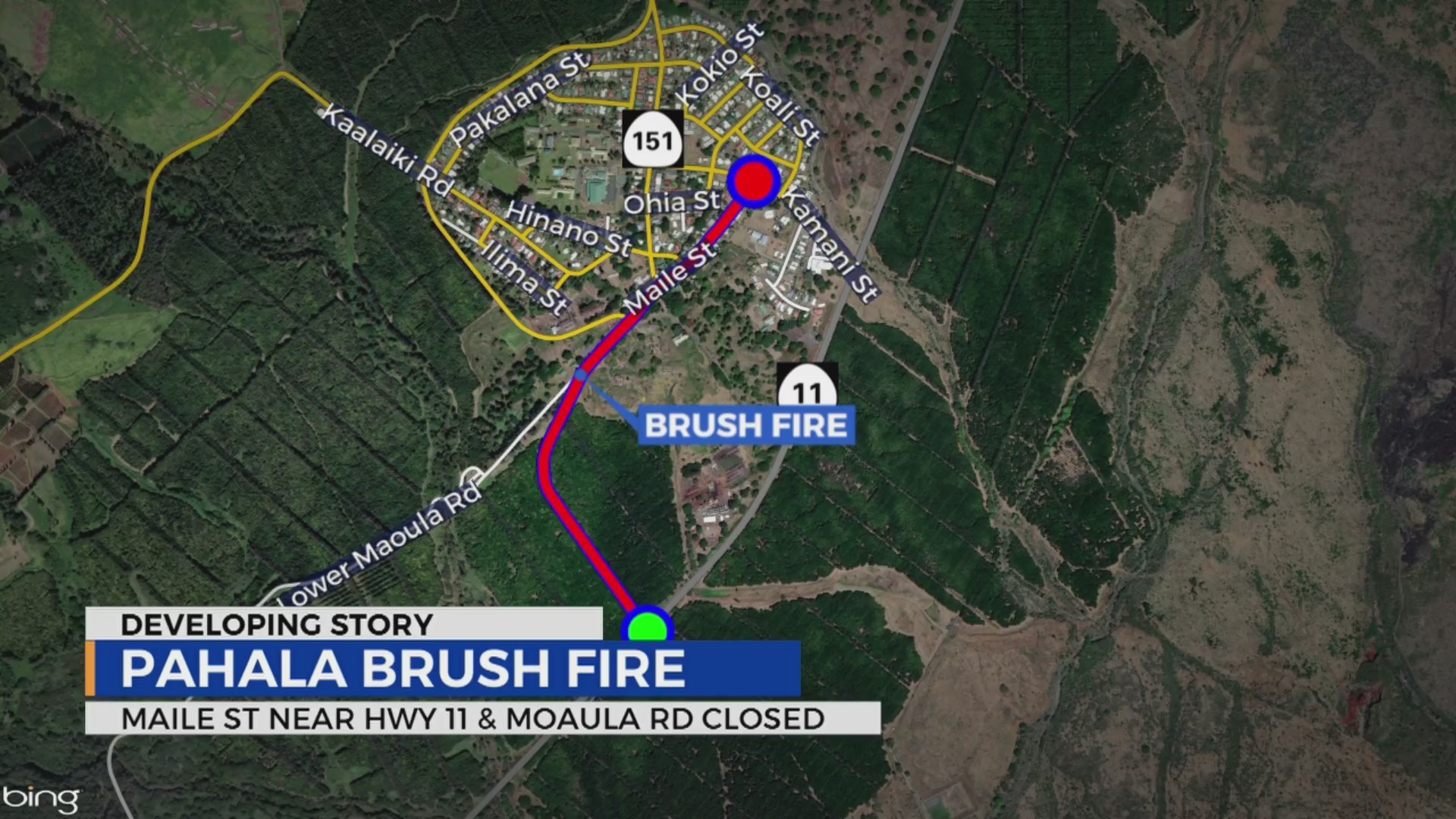 Brush fire closes roads in the Pahala area – KHON2