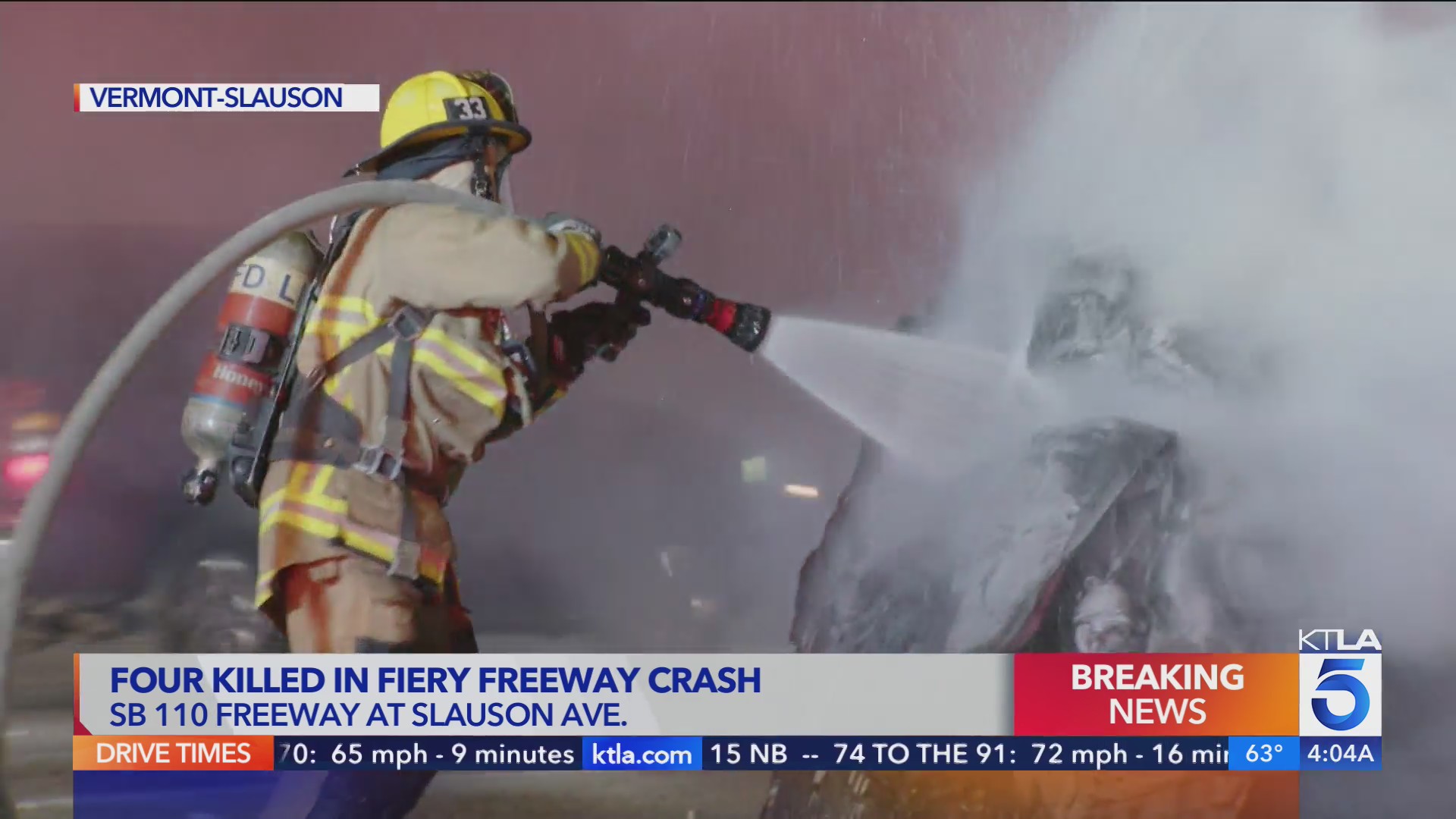 4 killed in fiery crash on 110 Freeway – KTLA