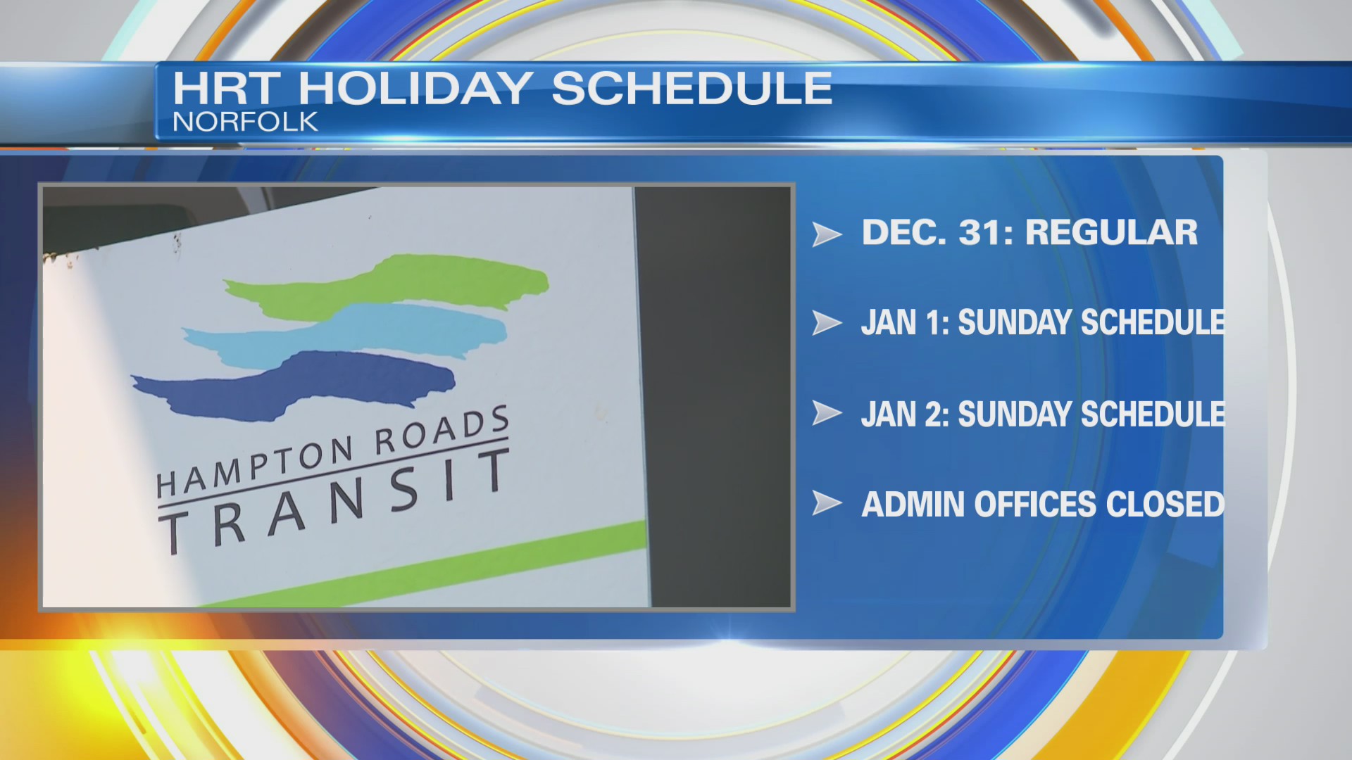 Modified holiday schedule for Hampton Roads Transit – WAVY.com