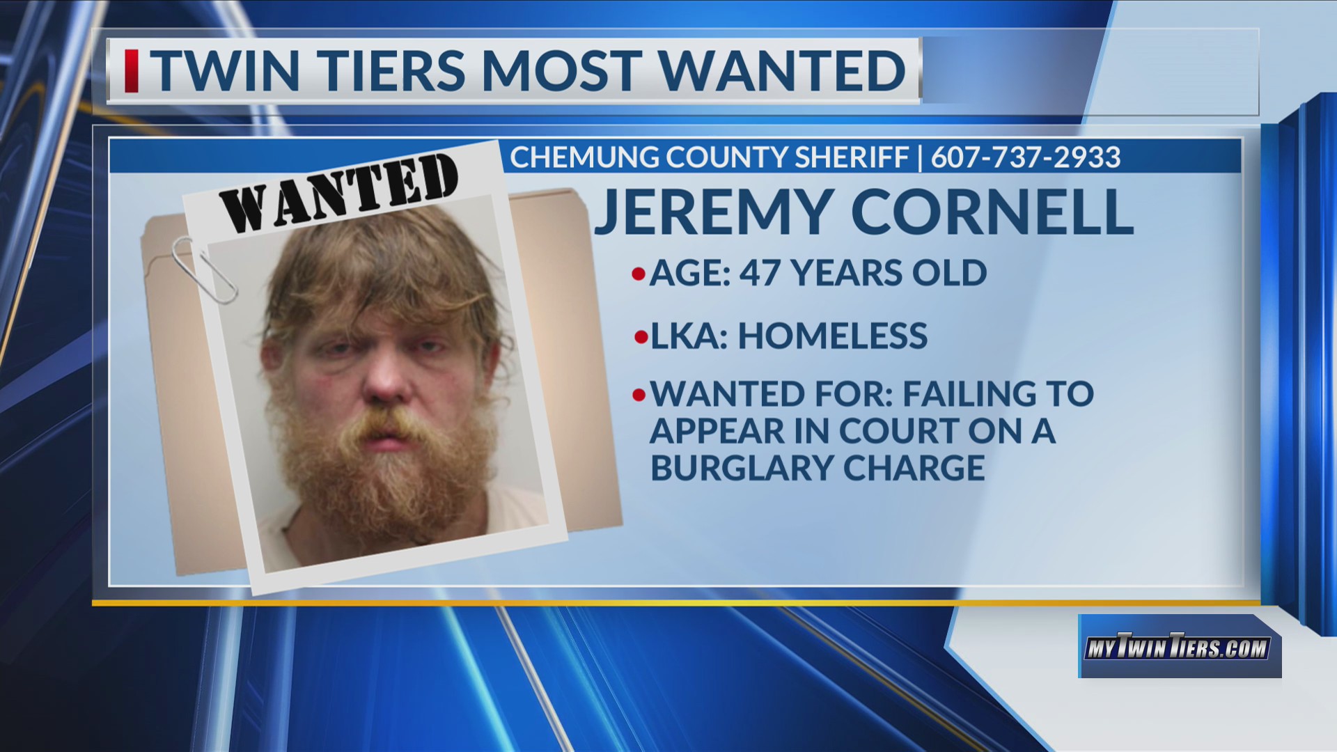 Twin Tiers Most Wanted: Jeremy Cornell – WETM – MyTwinTiers.com