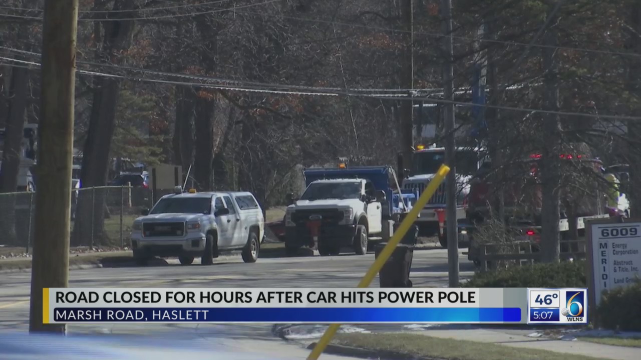 Road Closed for Hours After Car Hits Power Pole – WLNS 6 News