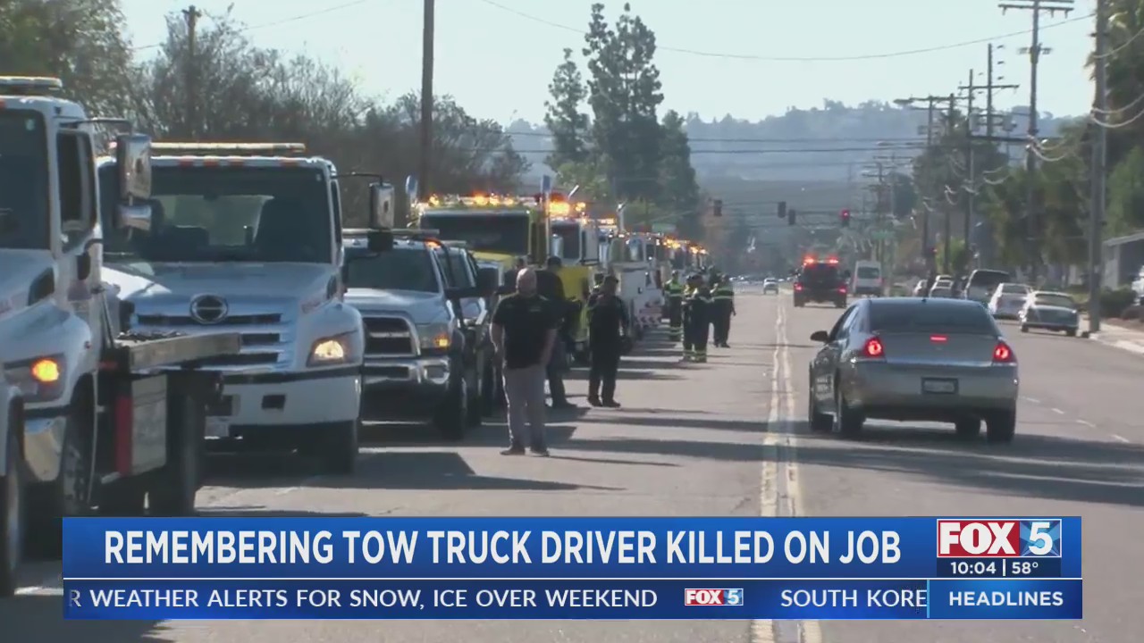 Tow Truck Procession Crosses San Diego For Driver Killed On NYE While ...
