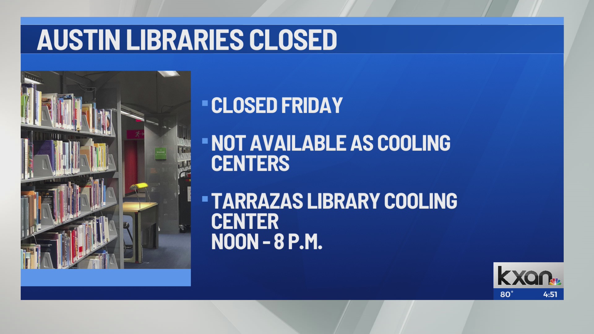 Austin Public Libraries closed Friday; cooling centers impacted – KXAN ...