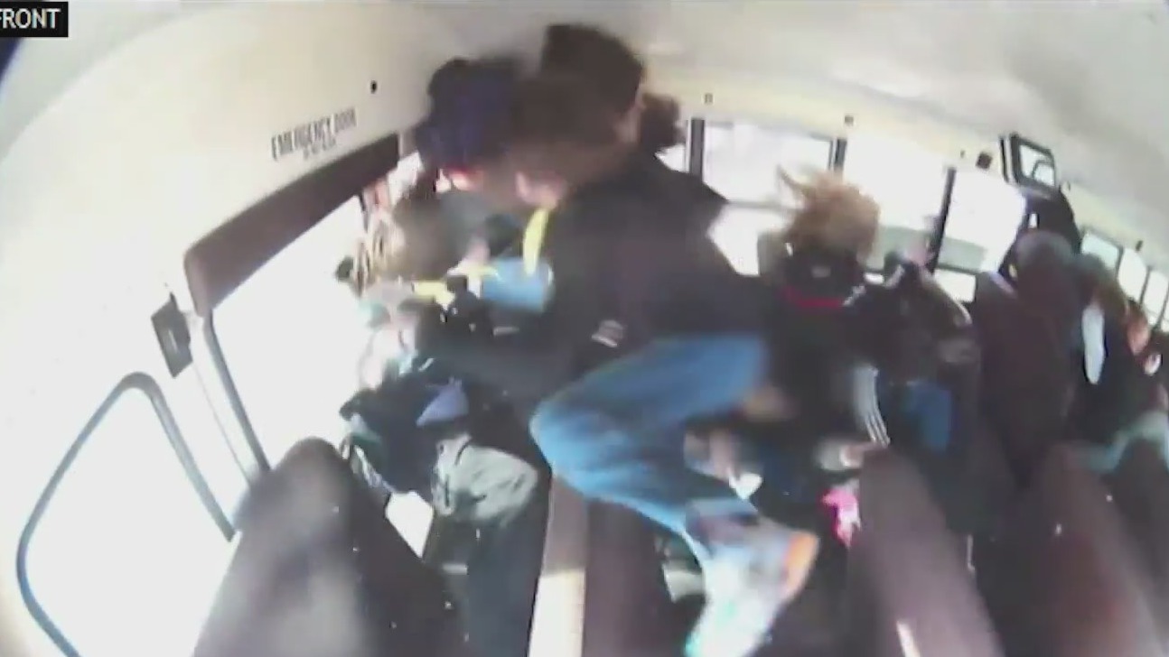 Car crashes into school bus, throws students out of seats | Morning in ...