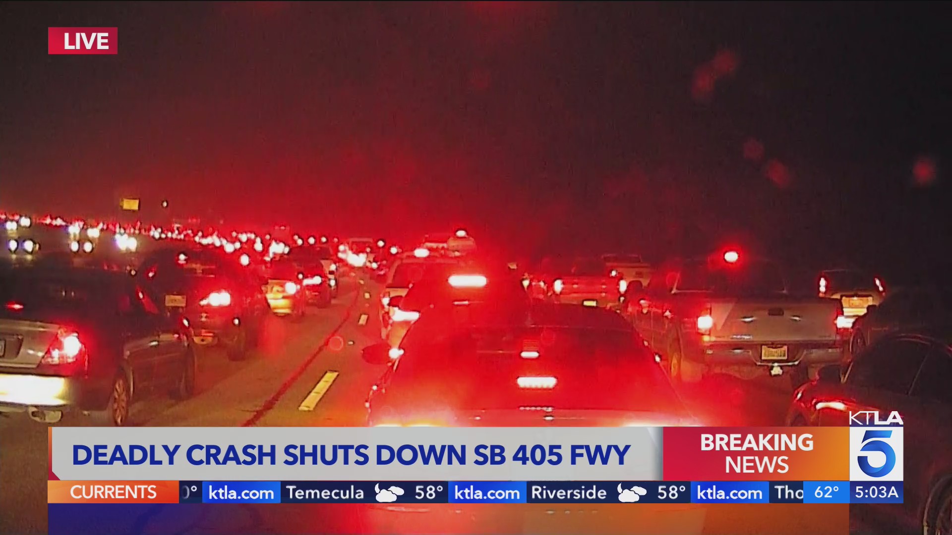 Southbound 405 closed due to fatal multi-car crash – KTLA