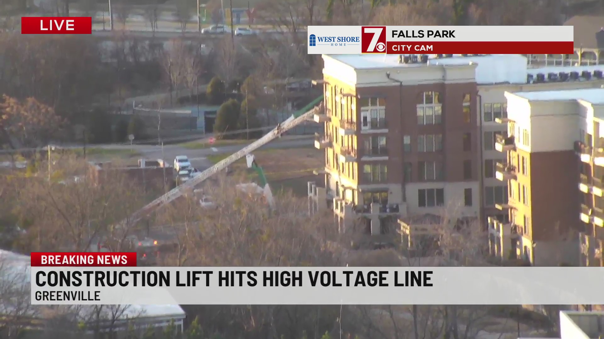 Construction lift hits power line in Greenville – WSPA 7NEWS