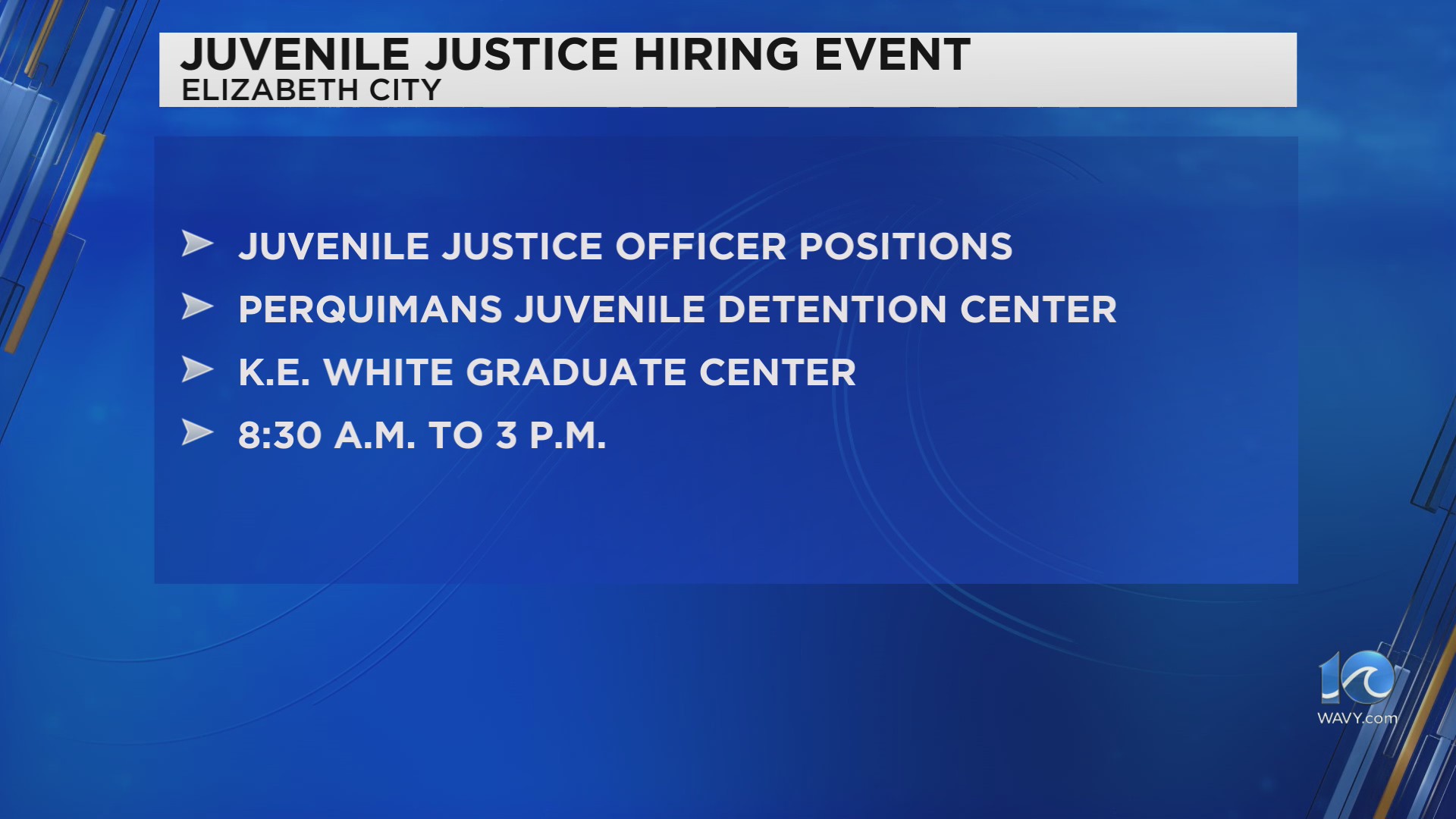 Elizabeth City juvenile justice hiring event – WAVY.com