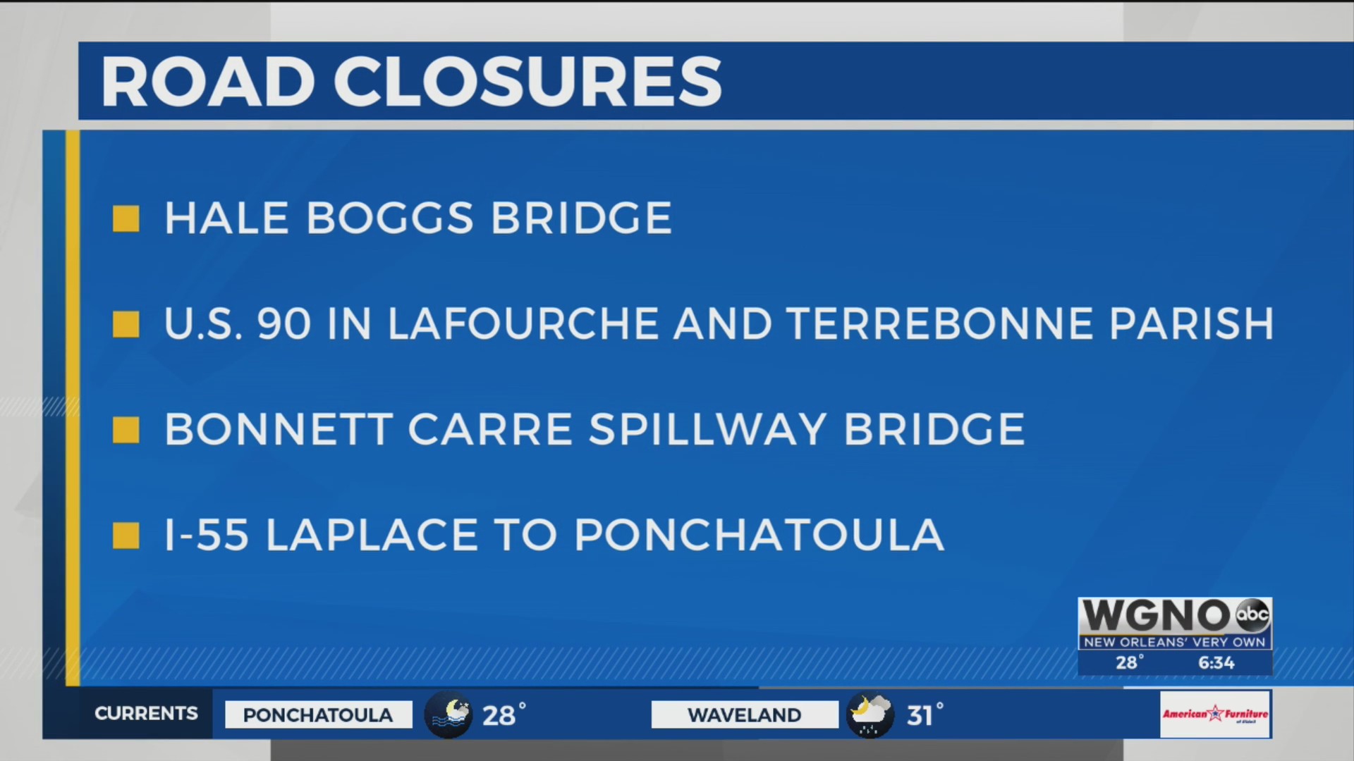 Causeway Bridge, major roadways shut down citing ice on the road, DOTD ...