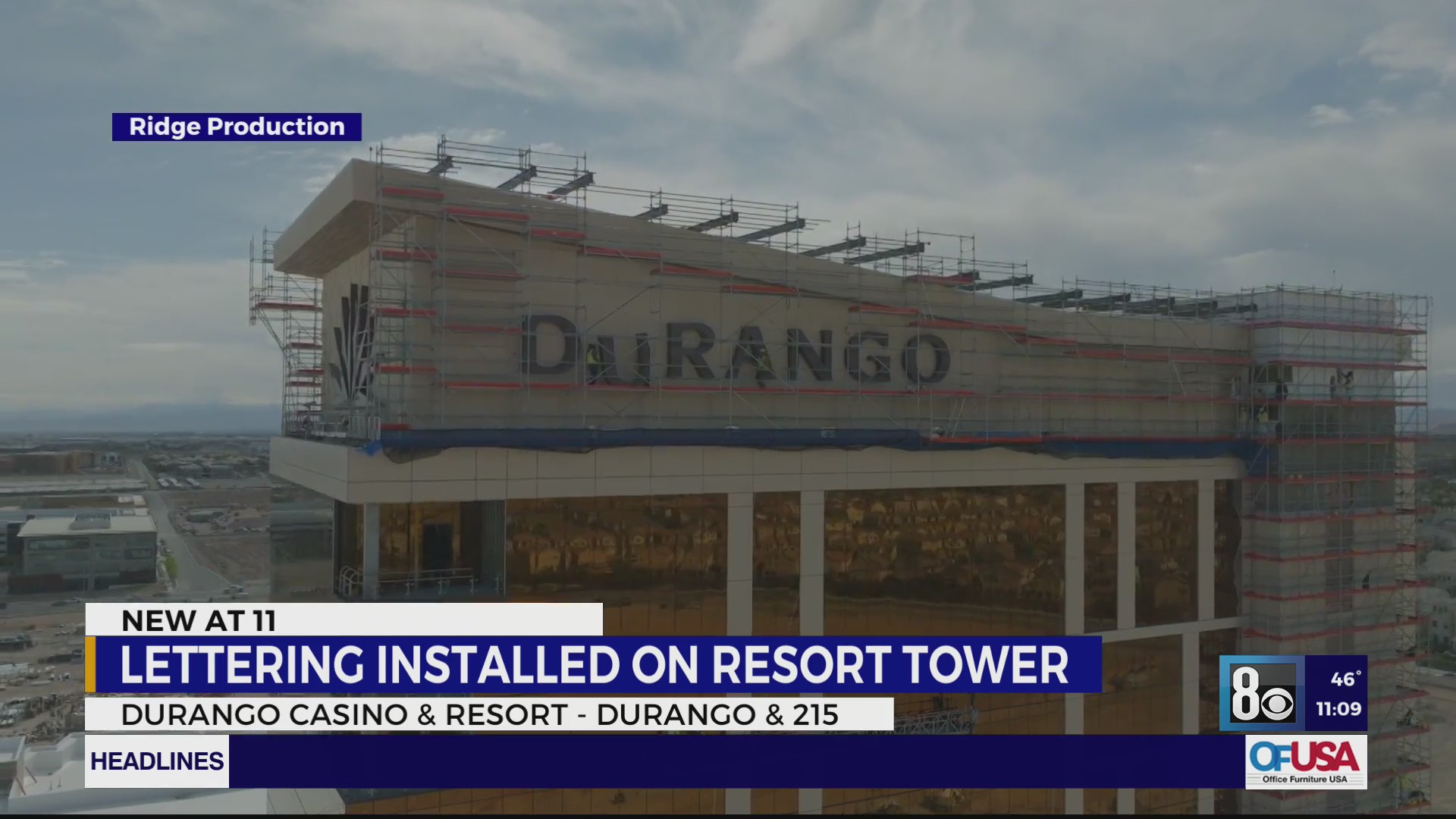 Lettering installed on resort tower at Durango Casino – KLAS
