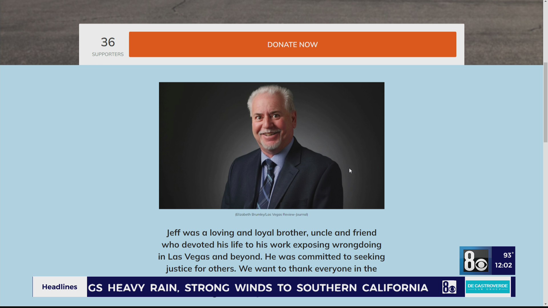 Three Square donation page to honor slain reporter Jeff German – KLAS