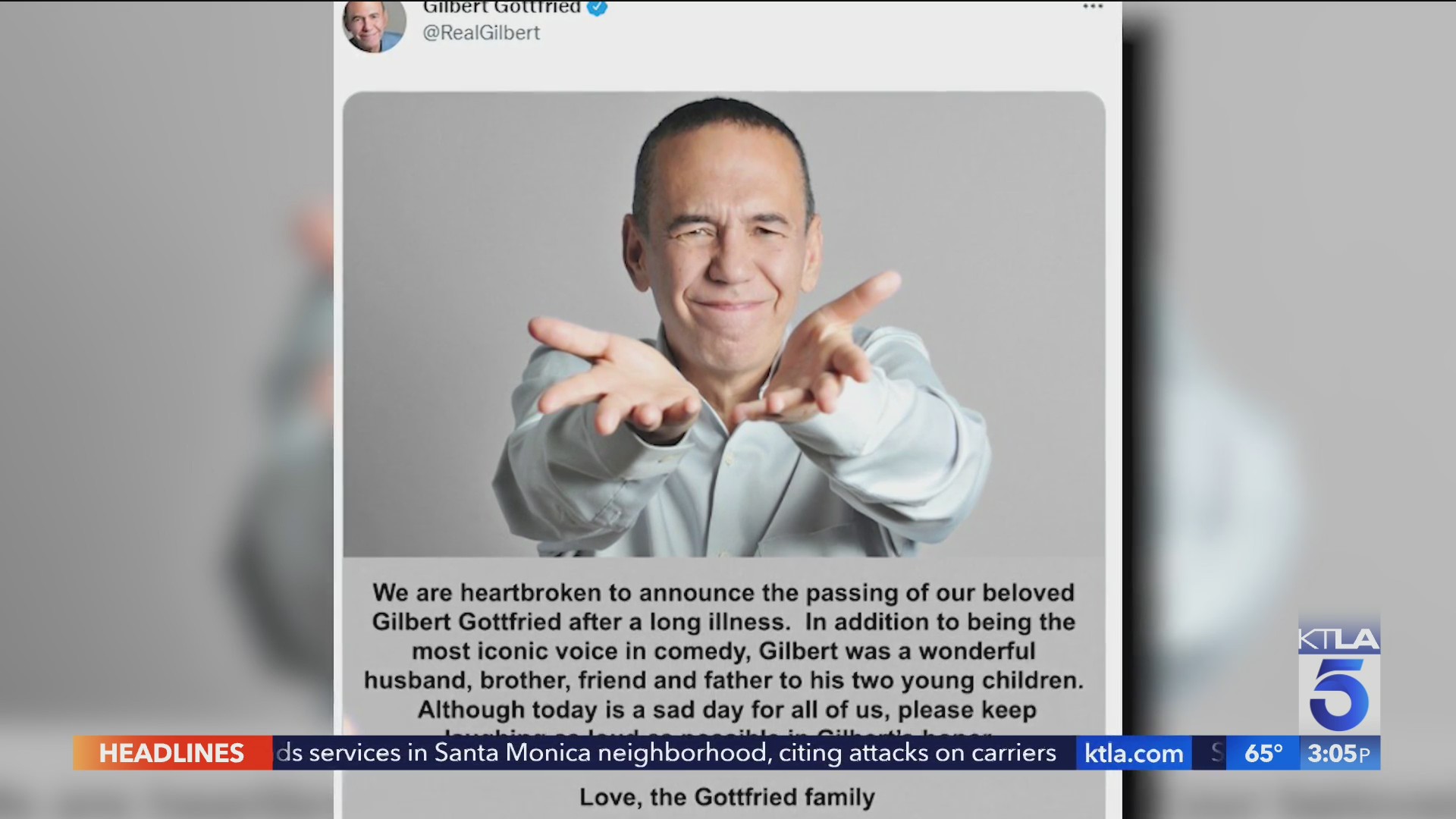 Gilbert Gottfried, iconic comedian and actor, dies at 67 – KTLA